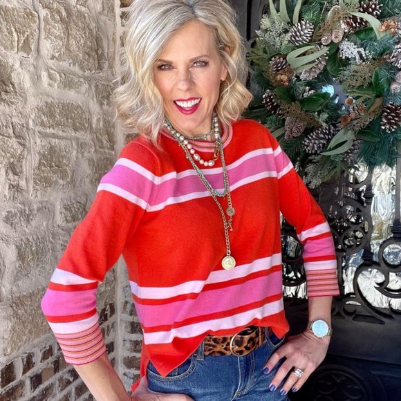 CAbi | Sweaters | Cabi 668 Cadet Rainbow Stripe Pullover Spring 222 ...